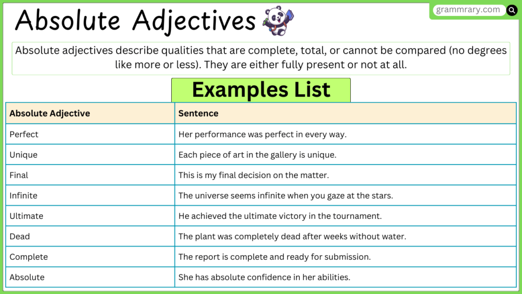 Absolute Adjectives Examples with definition in English Grammar ...